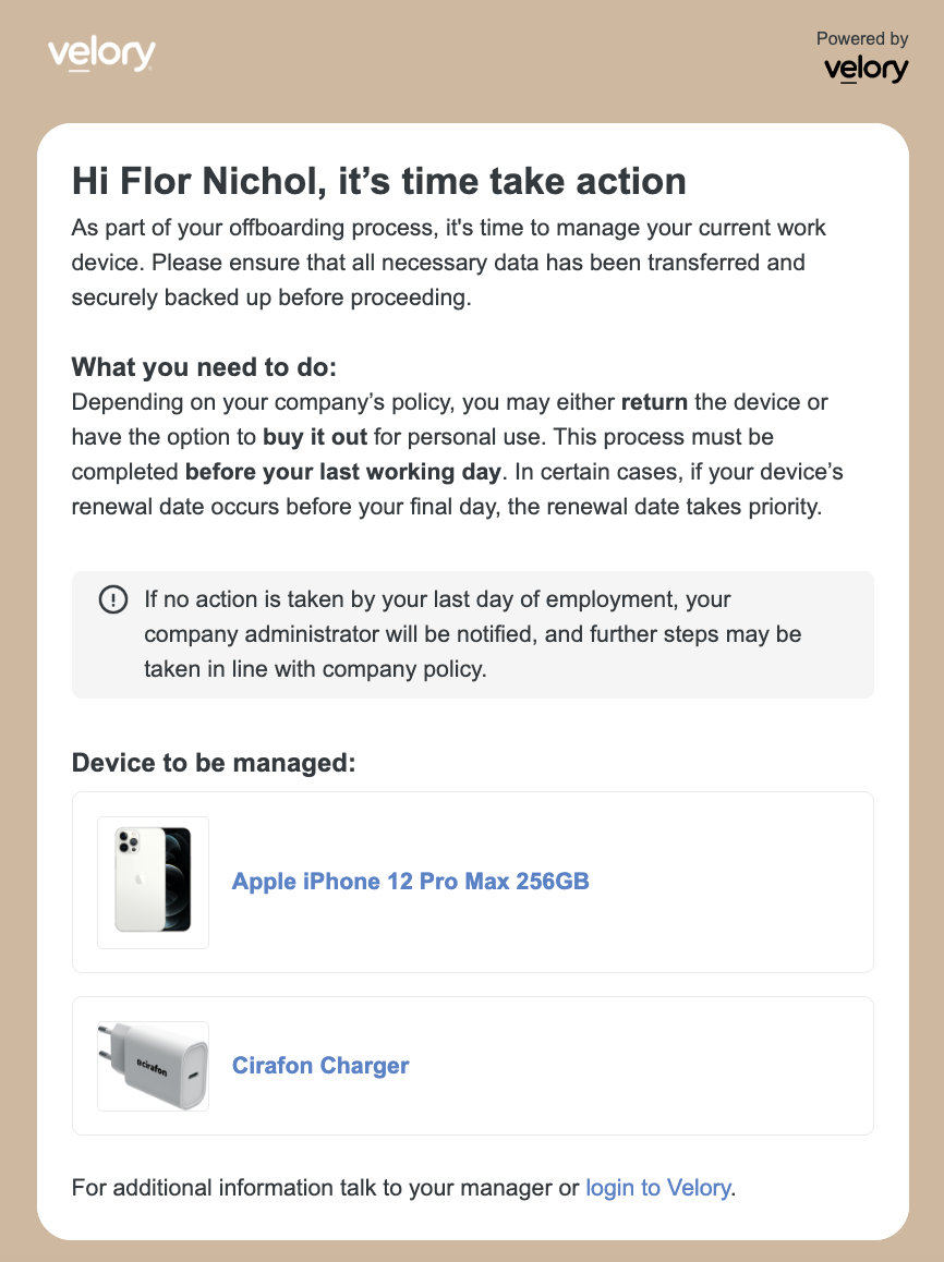 Offboarding process with device EOL flows enabled – Velory Helpcenter