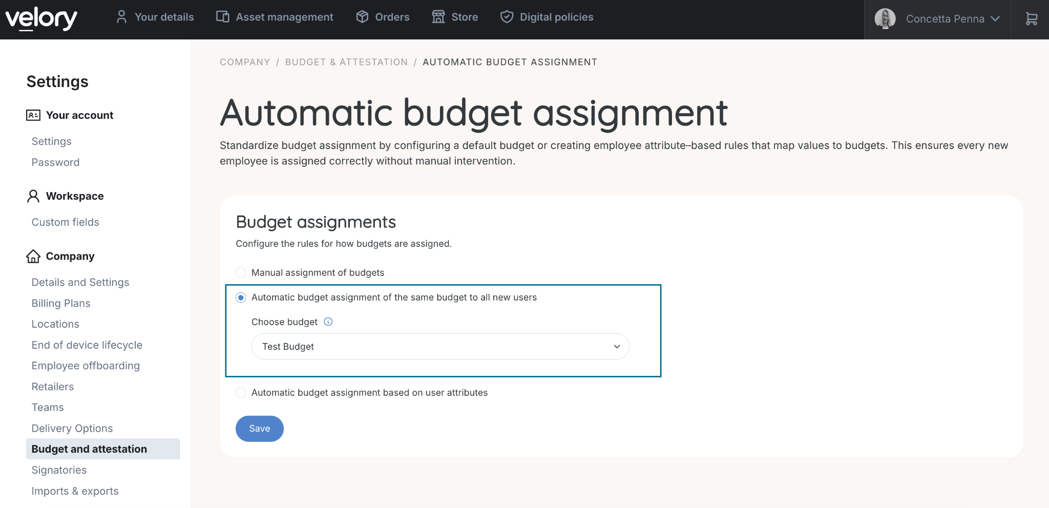 For admins: Automatic budget assignment – Velory Helpcenter